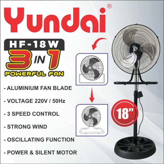 Jual Kipas Angin YUNDAI HF-18W HERO 18 Inci Stand Fan 3 in 1 Desk Wall Fan HF18W Standfan ...