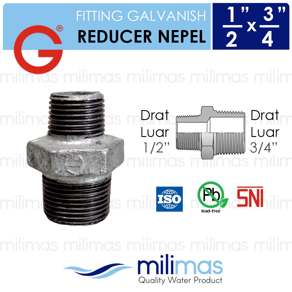 Jual G-BRAND - REDUCER DOBEL NEPEL / NIPPLE 3/4" x 1/2" GALVANIS BESI | Shopee Indonesia
