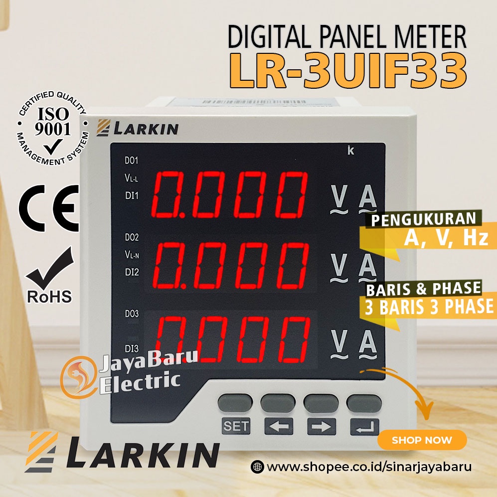 Jual Power Meter LARKIN Multi Fungsi Multifunction Ampere Volt HZ Meter Digital 3Phase 3Row LR ...