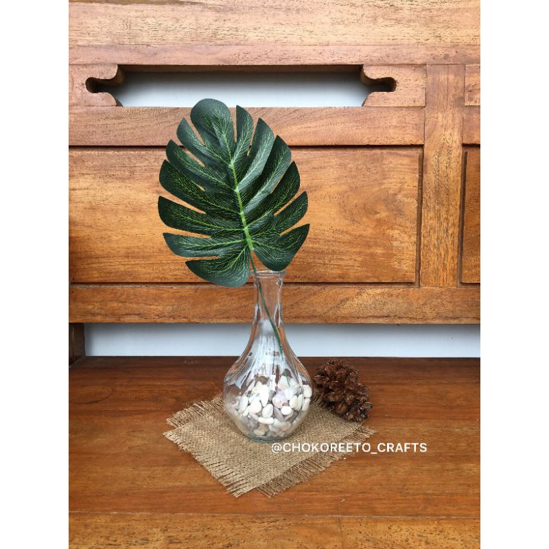 Jual MONSTERA HIJAU ARTIFISIAL (PLASTIK) + VAS KACA BUNGA + BATUAN ...