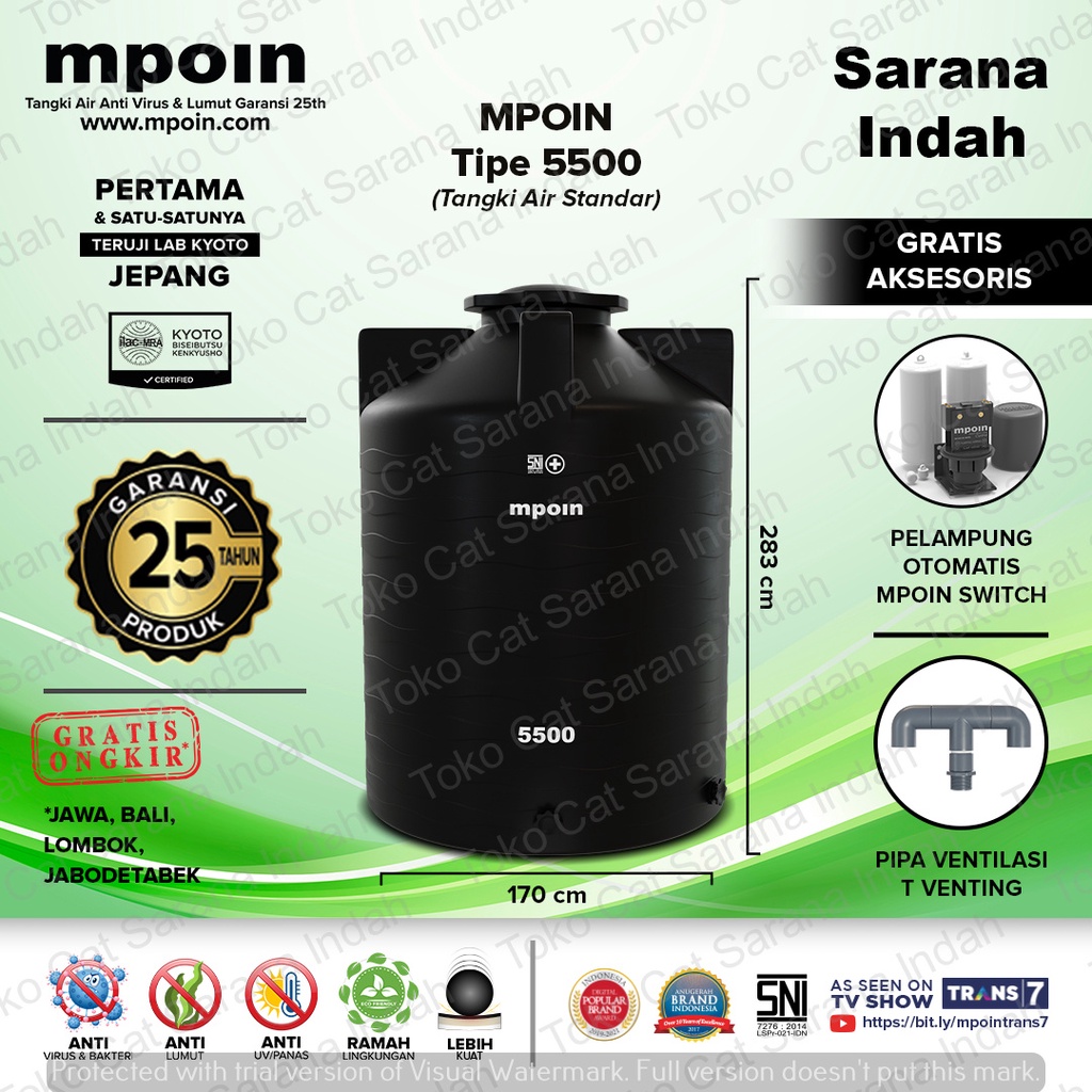 Jual TOREN AIR MPOIN W5500 5500L WAVE WATER TANK TOREN TANDON 5500 ...