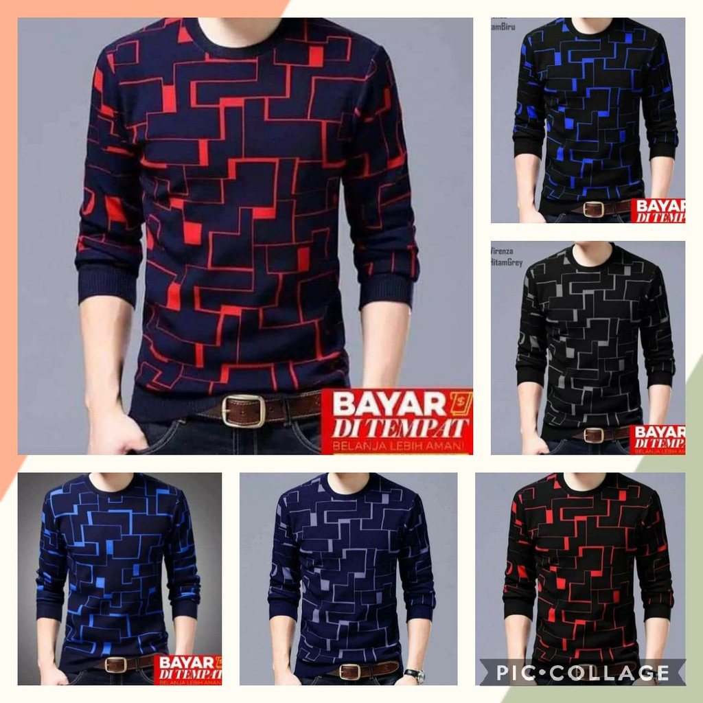 SWK01 - SWEATER COWOK KEKINIAN | SWEATER TANGAN PANJANG MOTIF KOTAK ...