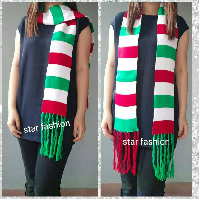 Jual syal syall shawl scraf natal christmas lebar merah putih hijau ...