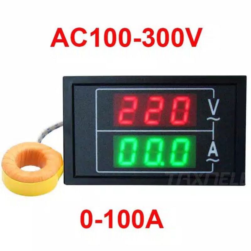 Jual Combo AC Voltmeter + Amperemeter 80-300V 0-100A 2in1 Volt Meter ...