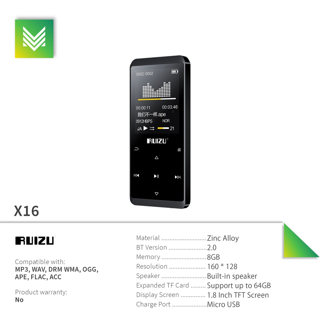 Jual Ruizu X16 Bluetooth HiFi DAP MP3 Player 8GB DAP Original | Shopee ...