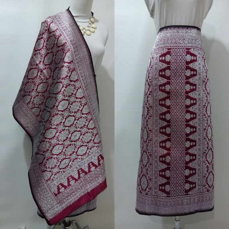 Jual Songket Palembang Asli Motif Lepus Warna Magenta Silver Indonesia|Shopee Indonesia