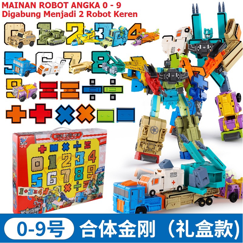 Jual Mainan Robot Transformer Angka 0 - 9 Digabung Berubah Jadi 2 Robot ...