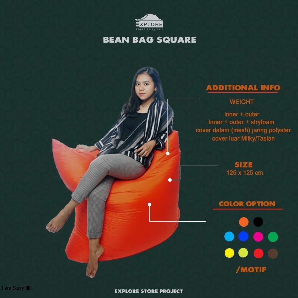 Jual EXPLORE STORE PROJECT || BEAN BAG SQUARE PLUS ISI (TINGGAL PAKAI ...