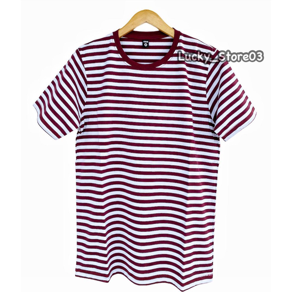Jual Kaos Stripe Pria Maroon Putih Garis Kecil | Shopee Indonesia