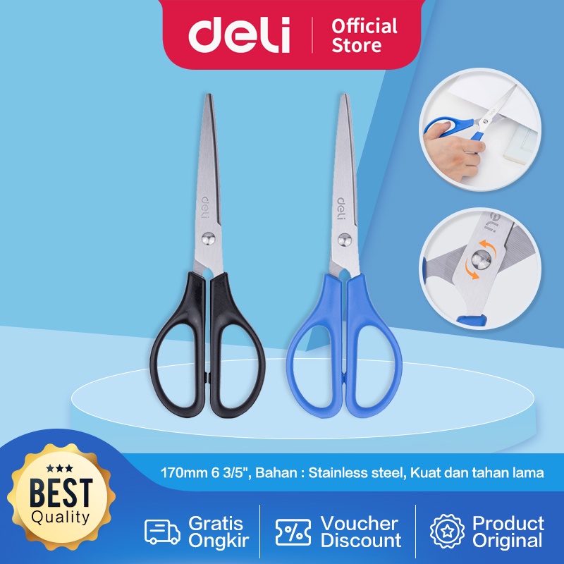 Jual Deli Gunting PP, stainless steel 170mm gagang simetris, ujung ...