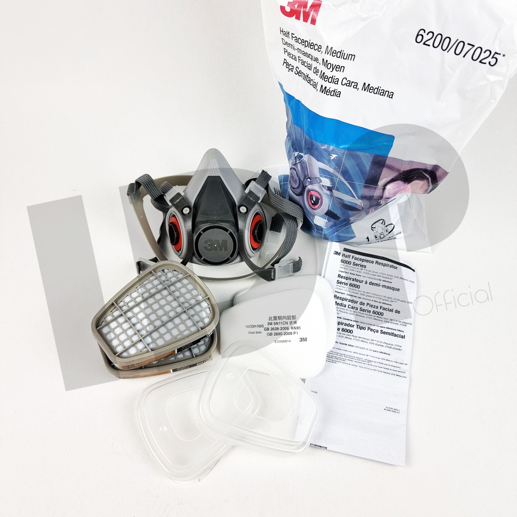 Jual 3M 6200 Half Facepiece Respirator Half Gas Mask Medium Masker 7in1 ...