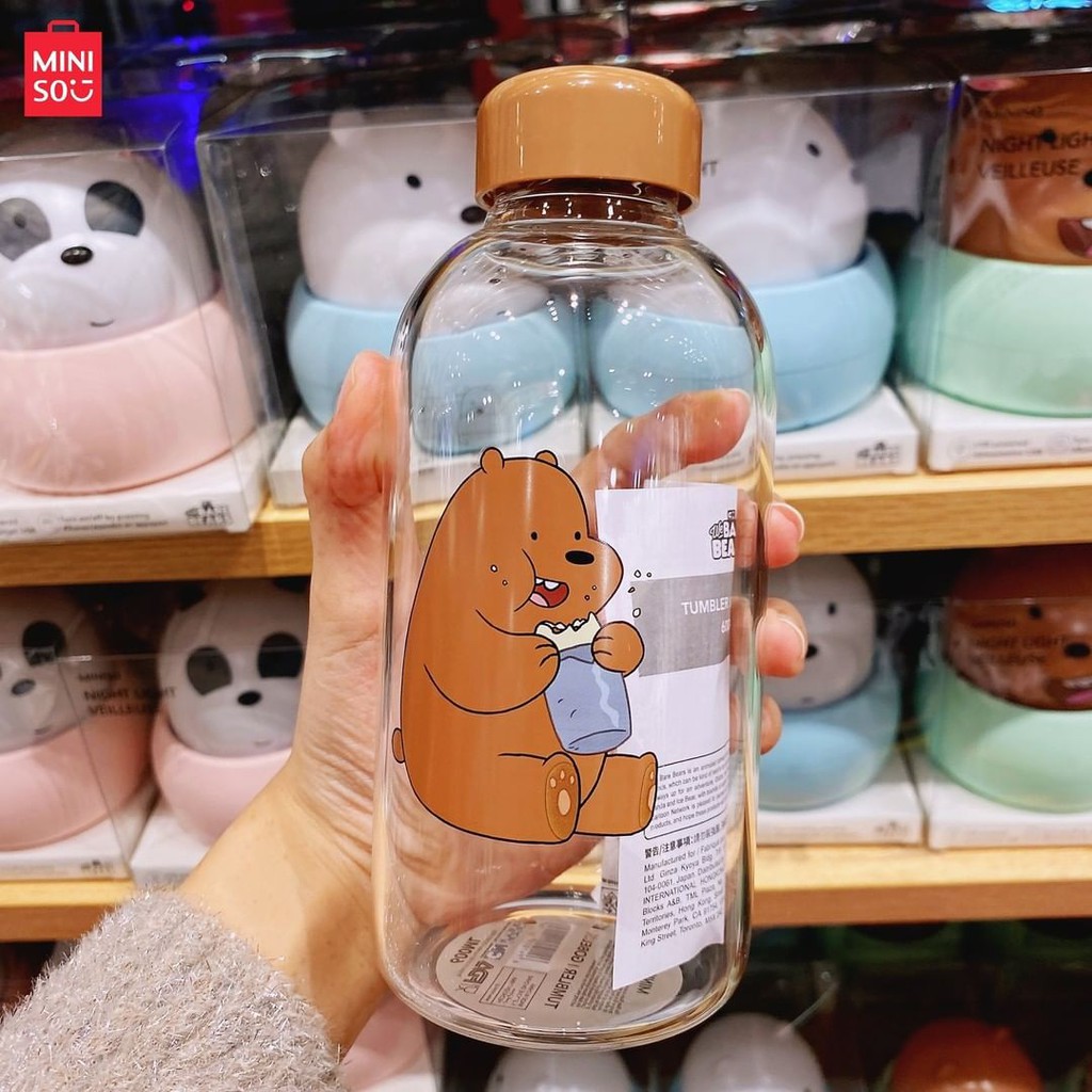 Jual MINISO WE BARE BARES GLASS WATER BOTTLE 300ml / botol minum lucu ...