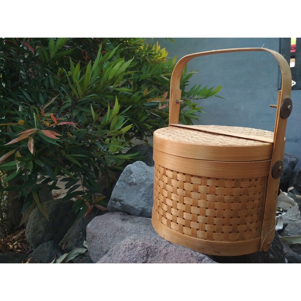 Jual Rantang Bulat Bambu Warna Asap Ukuran 20 cm | Shopee Indonesia