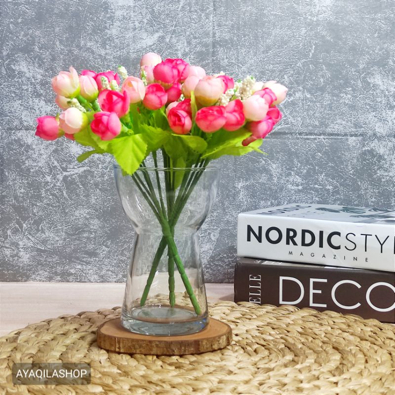 Jual VAS BUNGA KACA BULAT MOCCA / BUKET BUNGA MAWAR ARTIFICIAL | Shopee ...