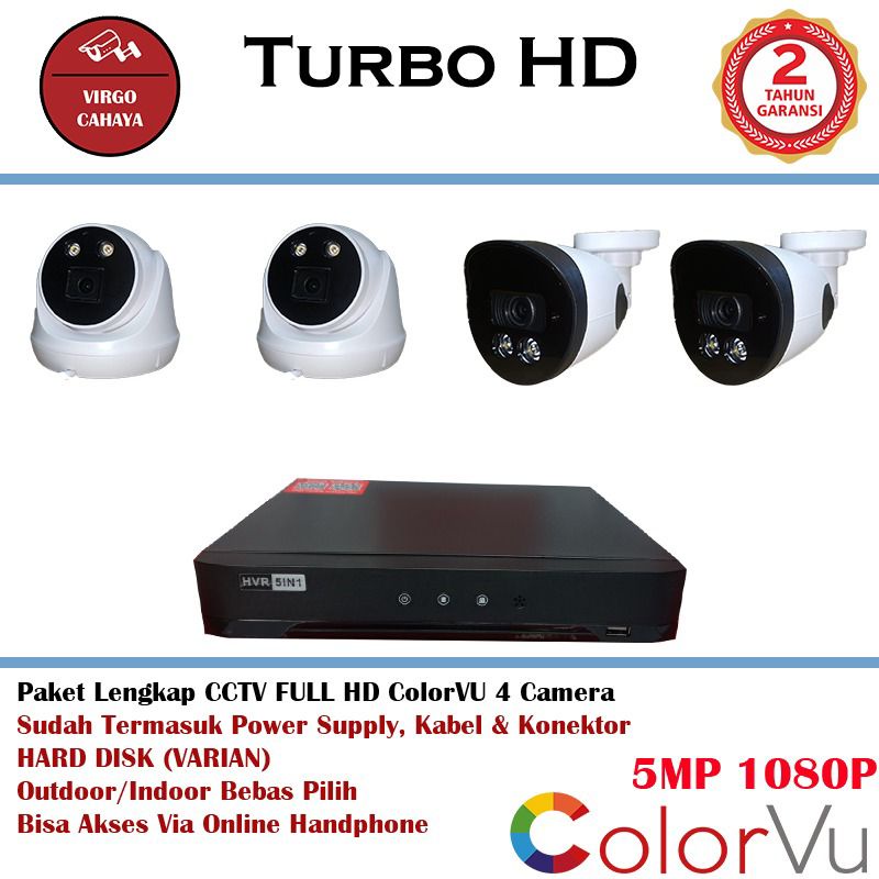 Jual Paket Cctv 4Chanel 4Kamera Colorvu 5MP 1080P Chipset IR Sony ...