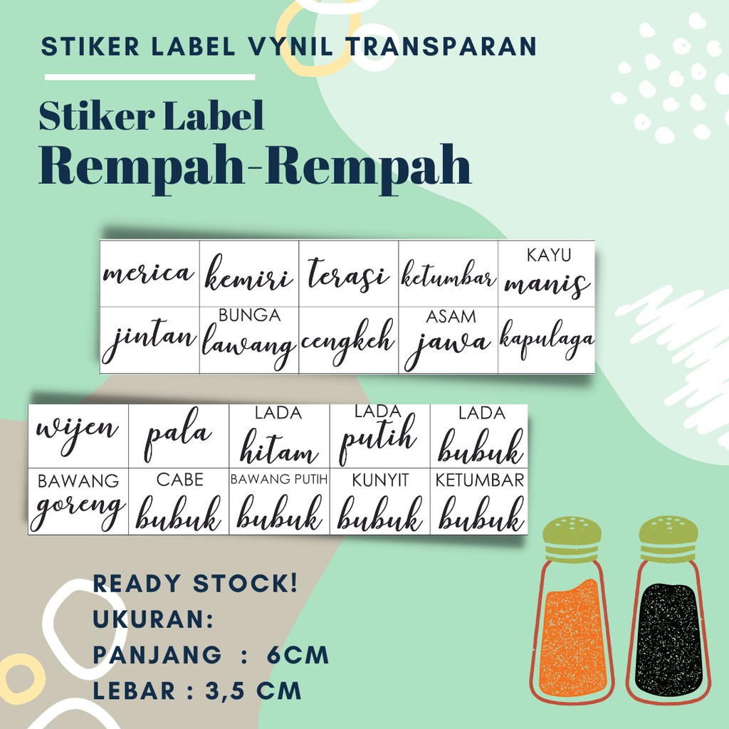 Jual Stiker Label Nama Bumbu Dapur Vinyl Transparan | Stiker Label ...
