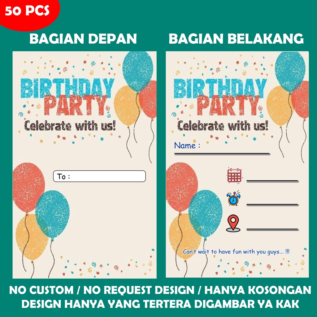 Jual Undangan ulang tahun Design 09 No custom / undangan ultah ...