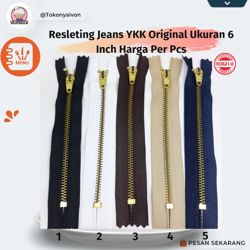 Jual Resleting Jeans YKK Original Ukuran 6 inch harga per pcs | Shopee Indonesia