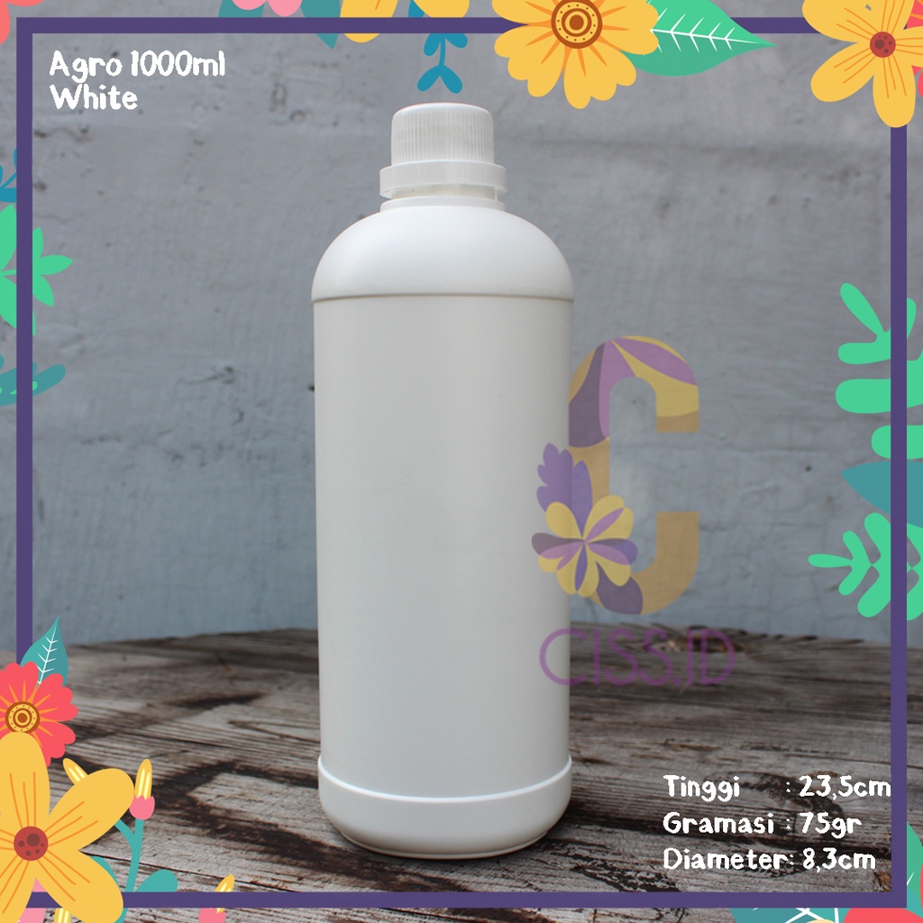 Jual BOTOL PLASTIK AGRO 1000ML 1000 ML 1 LITER PUTIH SUSU HDPE LABOR PESTISIDA KIMIA PUPUK TEBAL ...