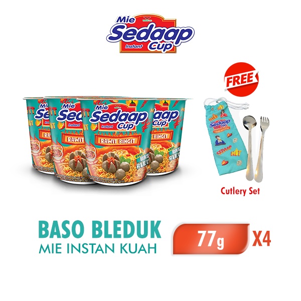 Jual Sedaap Mie Cup Bakso Bleduk 77gr x4 Free Cutlery Set | Shopee ...