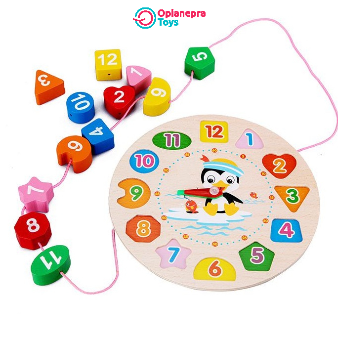Jual ONTY Penguin Beaded Clock Mainan Edukatif Puzzle Jam Dinding Kayu ...
