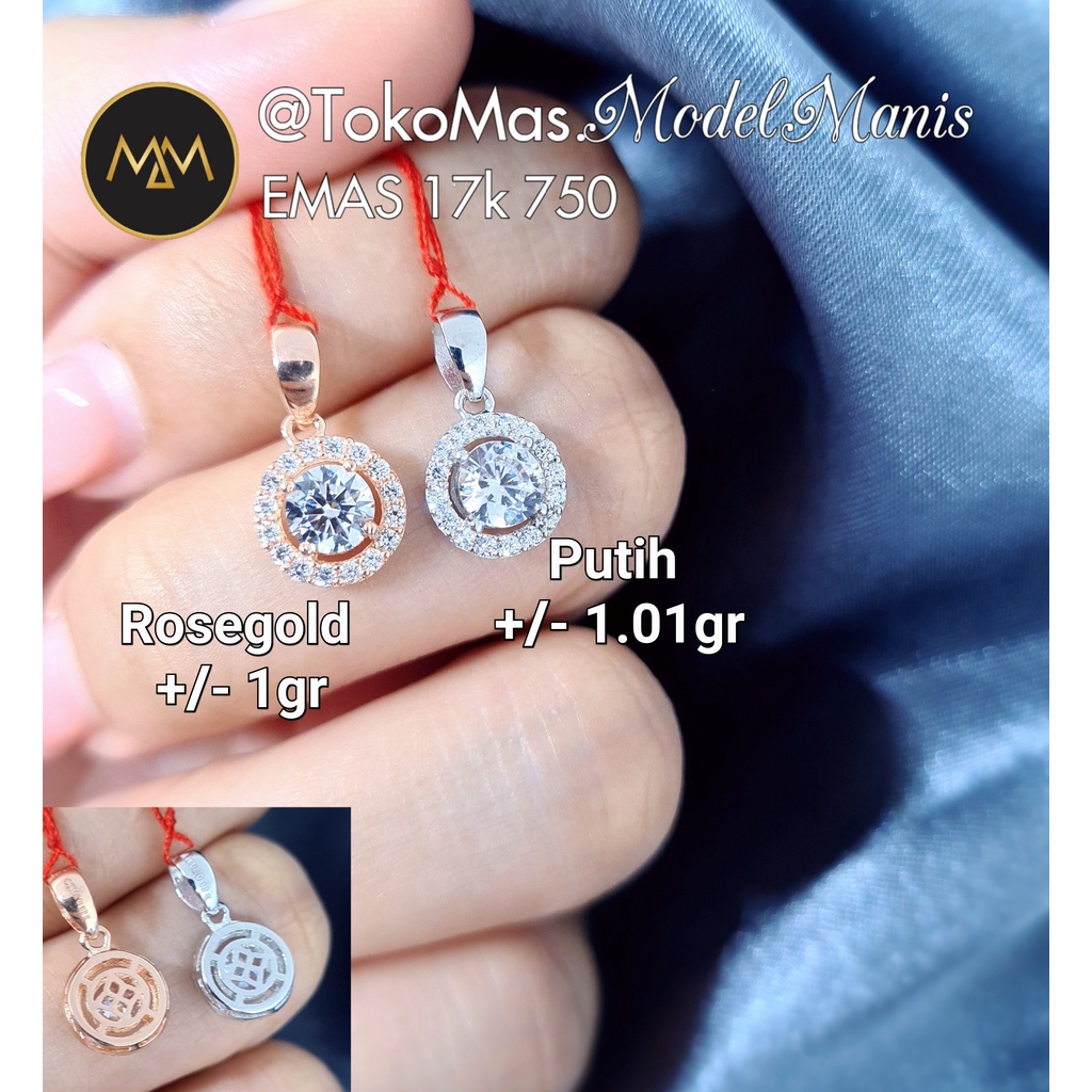 Jual Liontin solitaire diamond looks emas putih rosegold 750 kadar 17k ...