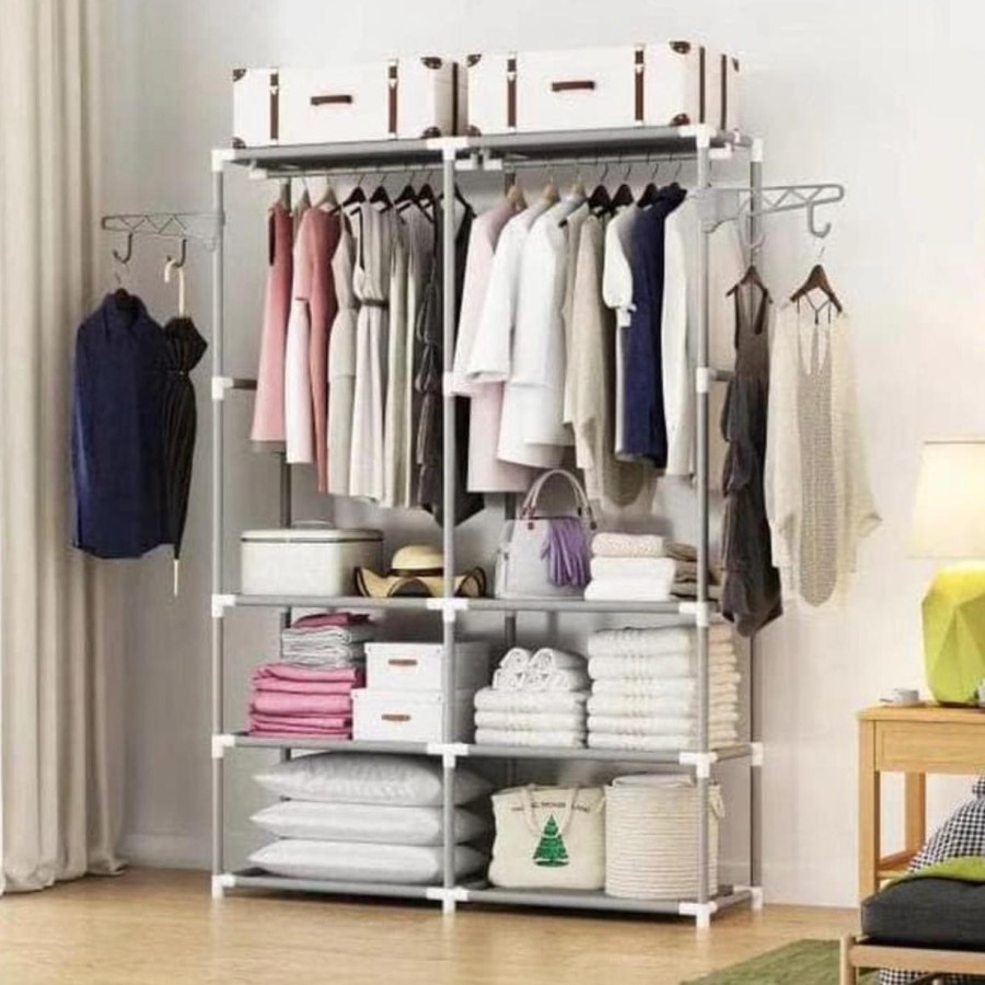 Jual Lemari Gantungan Stand Hanger Double Pakaian Rak Baju Portable ...