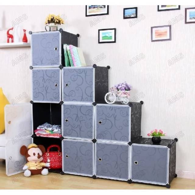 Jual Lemari Rakit Plastik Rak Baju 10 Kotak/Pintu Multifungsi Serbaguna ...