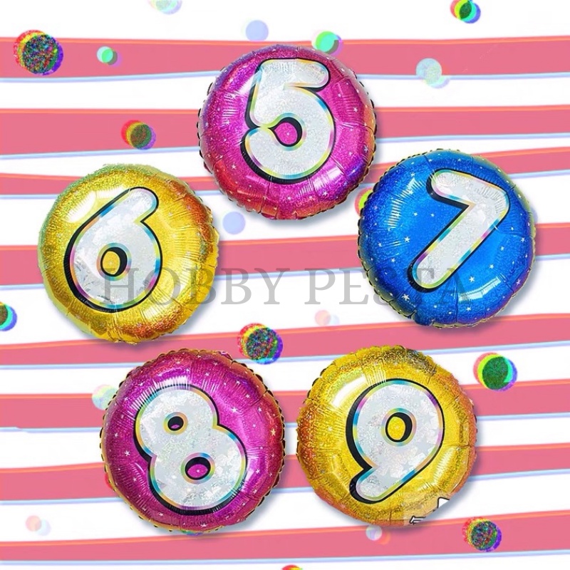Jual BALON BULAT HOLOGRAM GOLD MOTIF ANGKA 40CM / BALON ANGKA / BALON ...