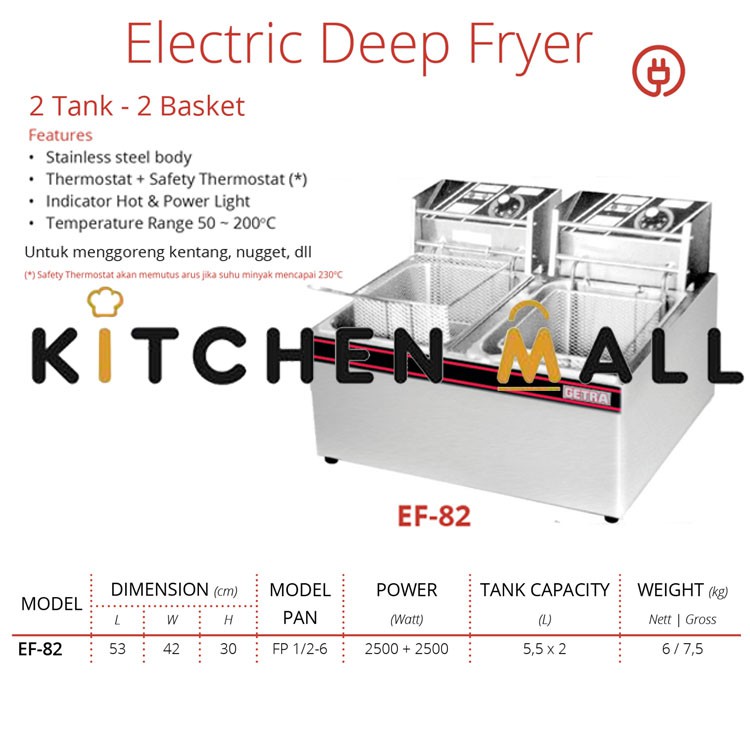 Jual GETRA EF-82 Electric deep fryer - mesin penggoreng listrik 2 tank ...