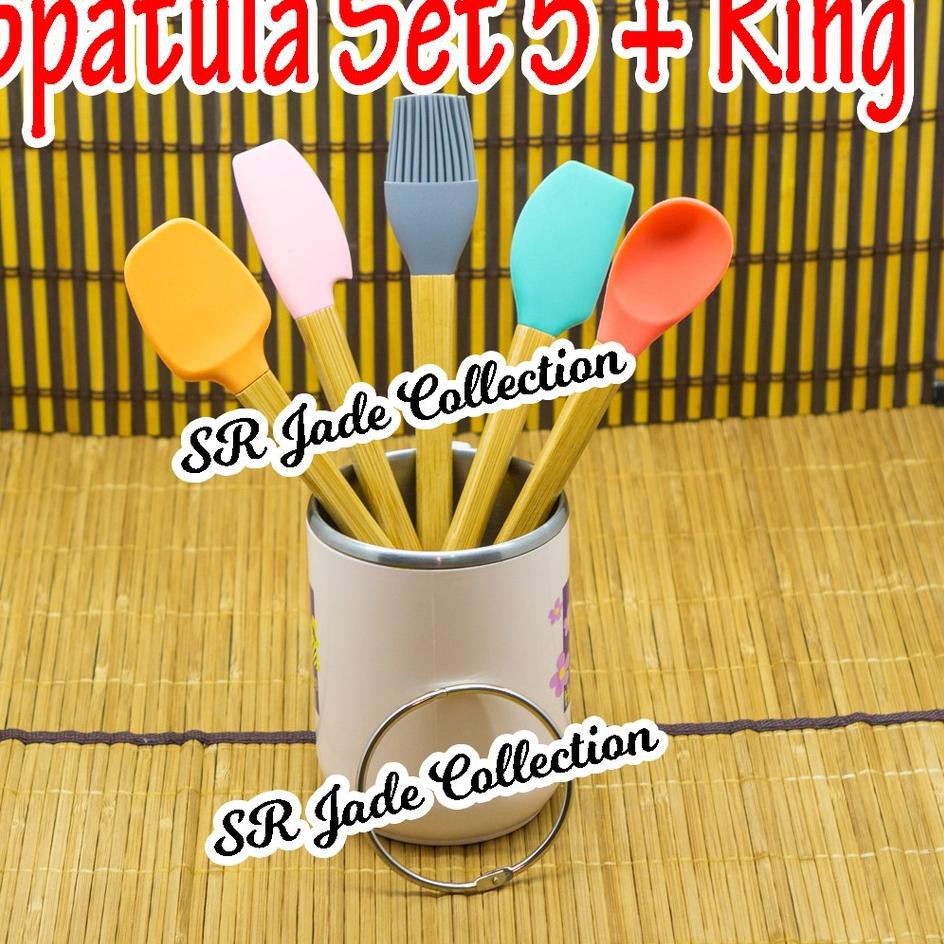 Jual Spatula Set 5 Mini Silicone Utensil Wooden Handle Sutil Set ...