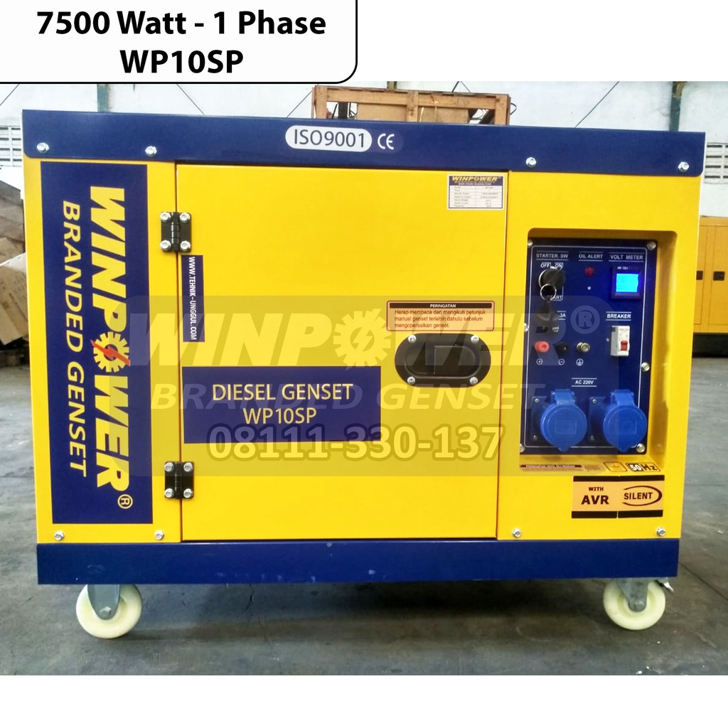 Jual Genset Silent Diesel Winpower 8000 Watt / 8 KVA Max 1 Phase Rated ...