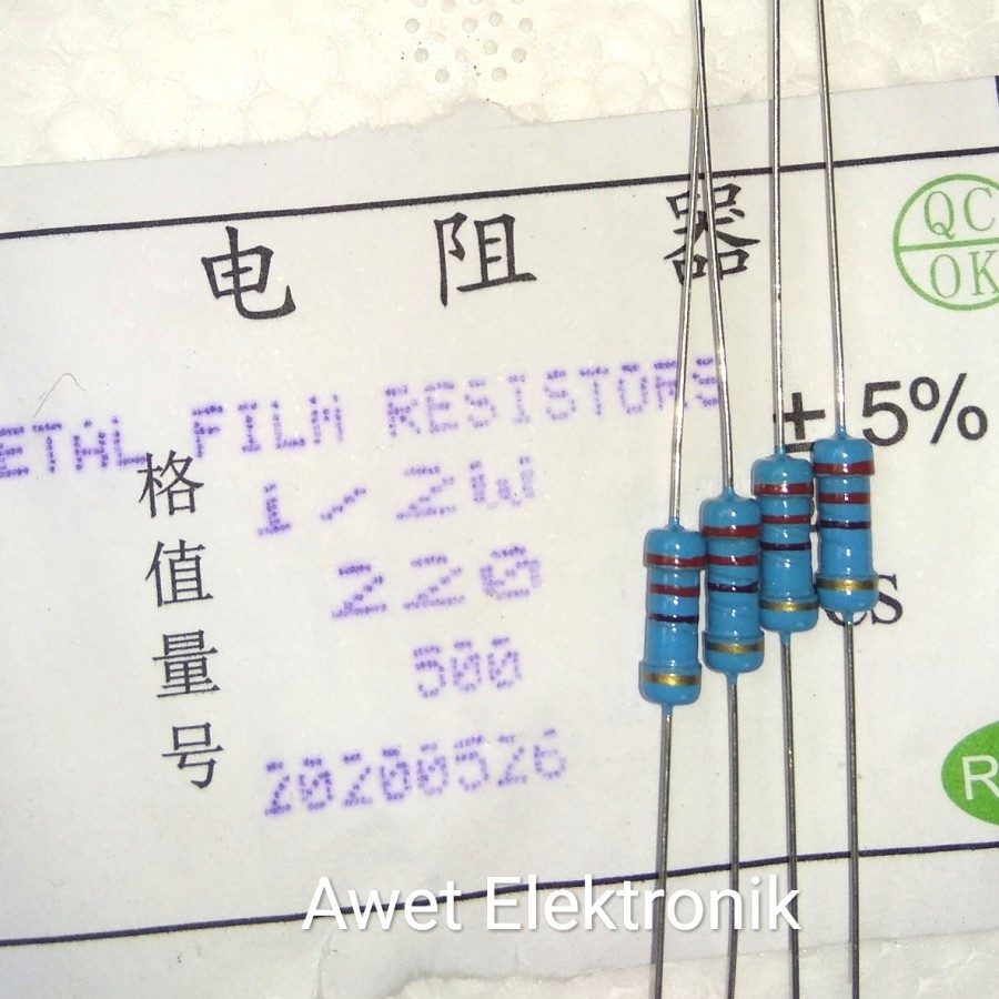 Jual resistor 220 ohm 1/2 watt resistor 220r 1/2w resistor 220R 1/2W | Shopee Indonesia
