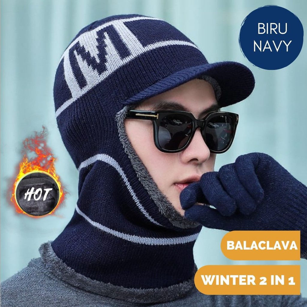 Balaclava Winter Pria Topi Kupluk Tebal + Syal Musim Dingin Ski Hangat ...