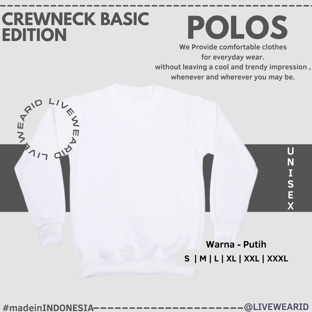 Jual LIVEWEAROD SWEATER CREWNECK POLOS BASIC PUTIH / WHITE - UNISEX ...