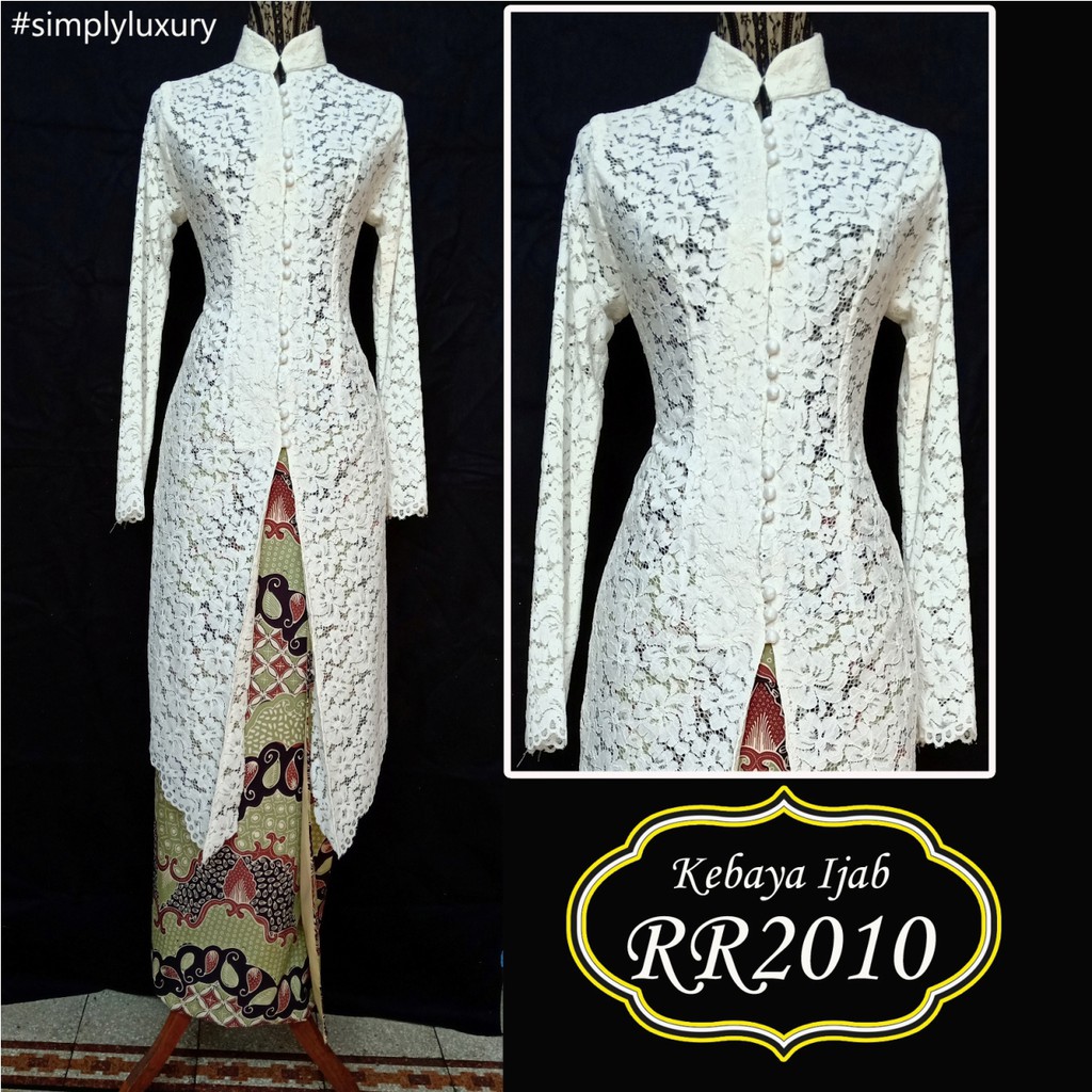 Jual Kebaya Akad Nikah Putih / Kebaya Pengantin Muslim Brokat Bunga ...