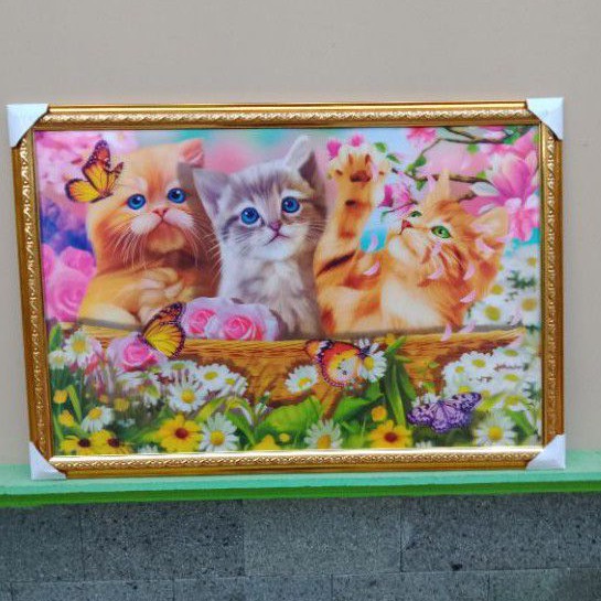 Jual Lukisan 3 dimensi motif kucing dan frame 40x60cm | Shopee Indonesia