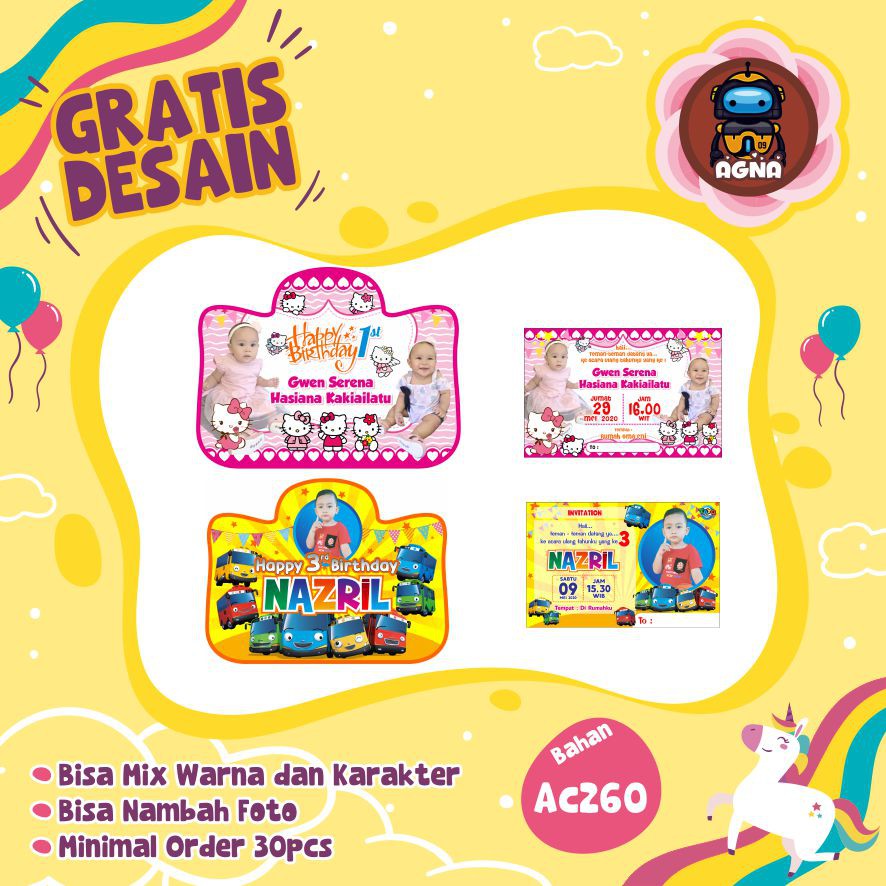 Jual PAKET ULTAH - Undangan Dan Topi Ulang Tahun Anak | Free Desain ...