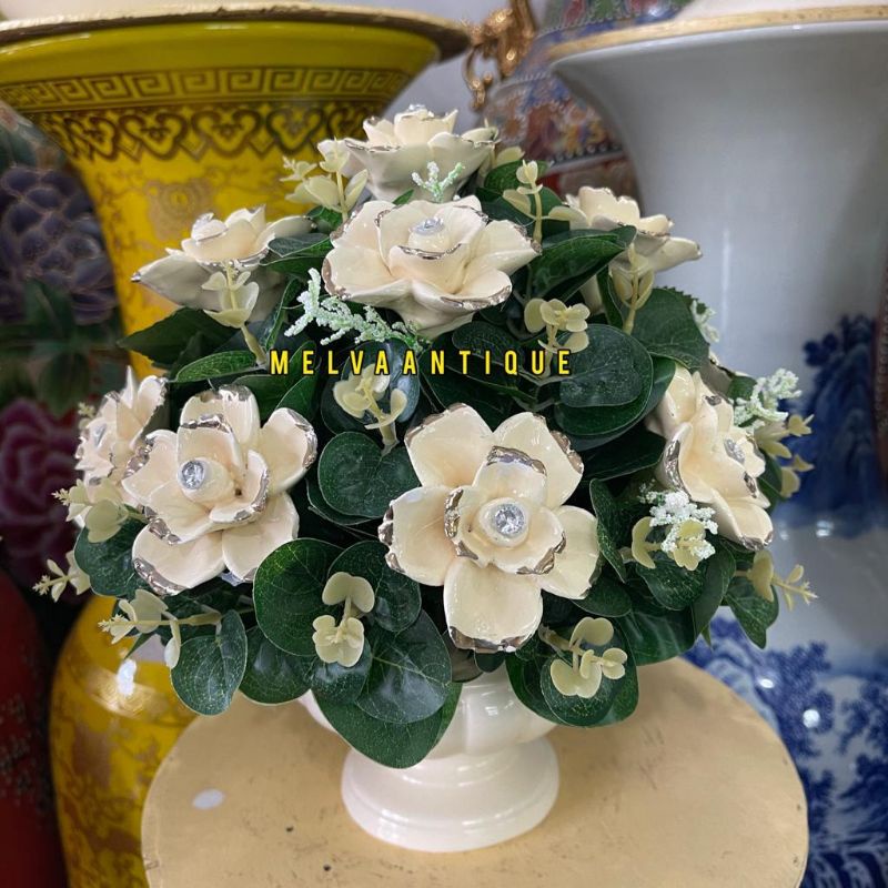 Jual Rangkaian bunga keramik cream | Shopee Indonesia