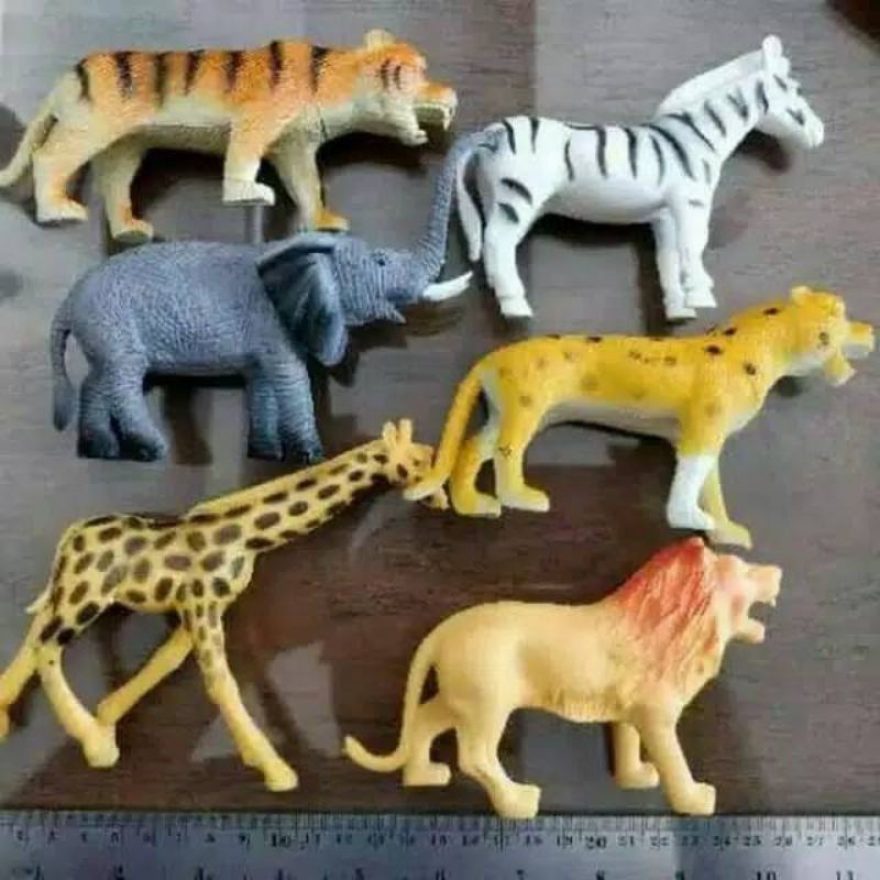 Jual miniatur wild animal mainan hewan kebun binatang karet isi 6 pcs ...