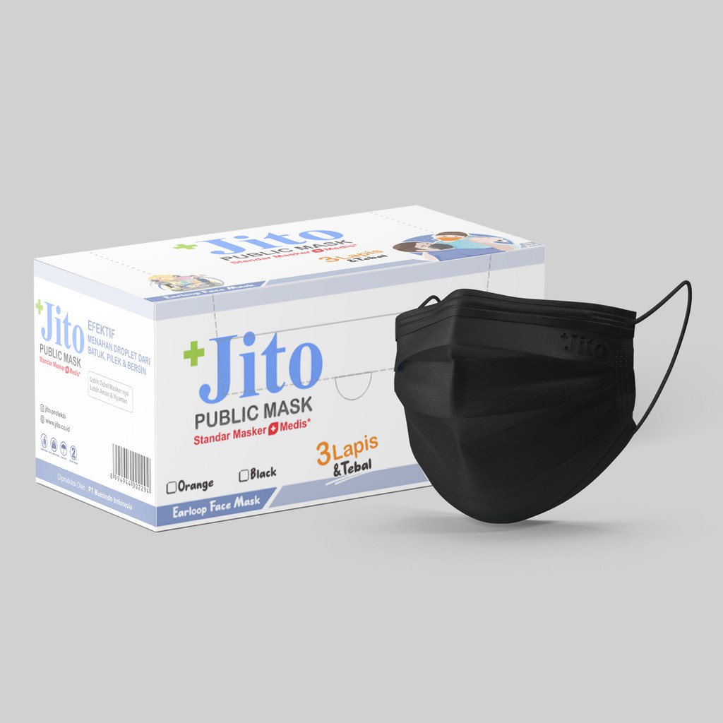 Jual JITO Masker Medis 3 Ply Earloop Hitam - Box isi 50 pcs | Shopee ...
