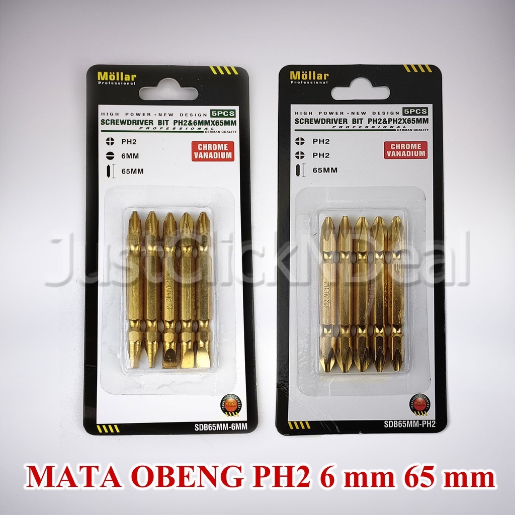 Jual Mollar Mata Obeng Bor Angin Set PH2 6 mm 65 mm 5 buah Plus Minus ...