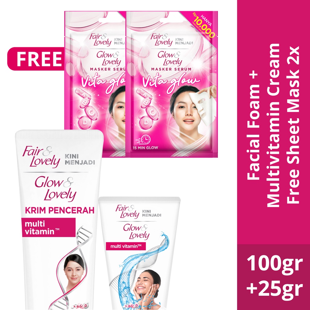 Jual Buy Glow & Lovely Multivitamin Facial Foam 100g + Multivitamin Cream 25g FREE 2pcs ...