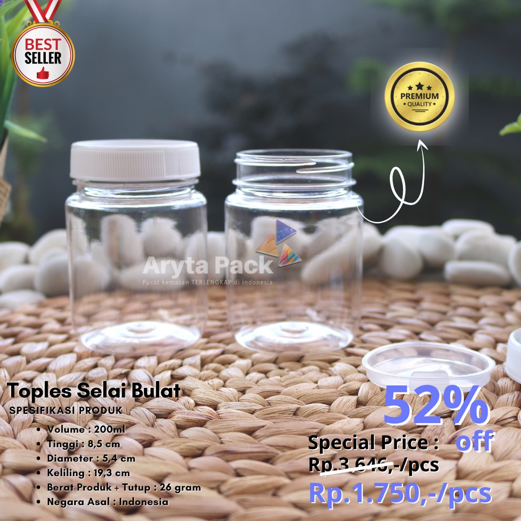 Jual Toples plastik PET 200ml selai bulat kue snack cookies tutup warna ...