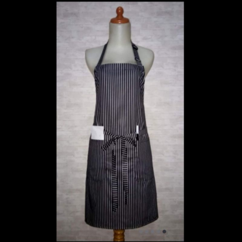 Jual BEST SELLER 1 CELEMEK APRON KITCHEN CHEF STRIP BLACK SALUR HITAM ...