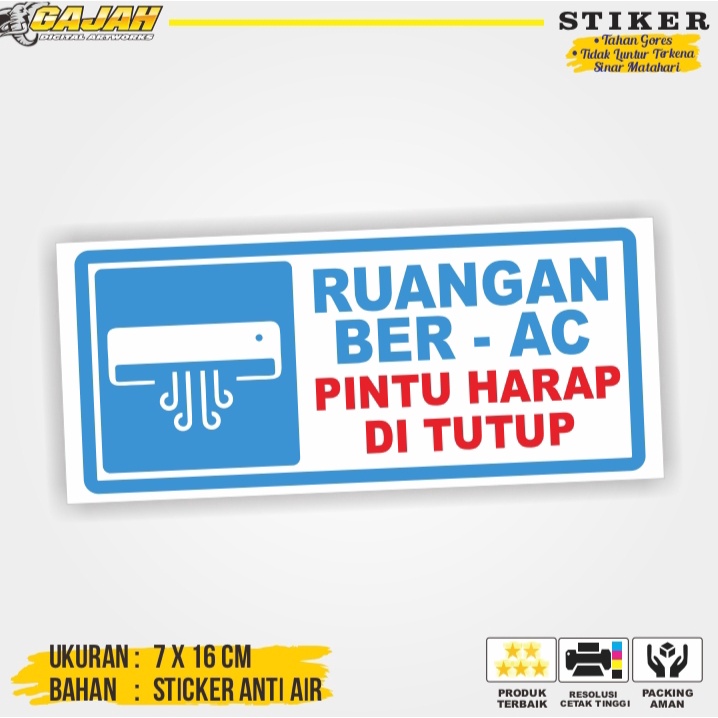 Jual Stiker Ruangan Ber AC Harap Tutup Kembali / Stiker Hemat Energi ...