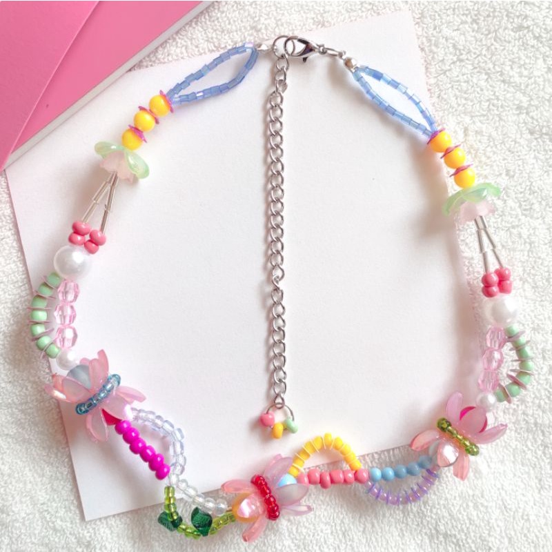 Jual KALUNG NECKLACE MANIK MANIK BUNGA WARNA WARNI PASTEL CEWEK KUE ...