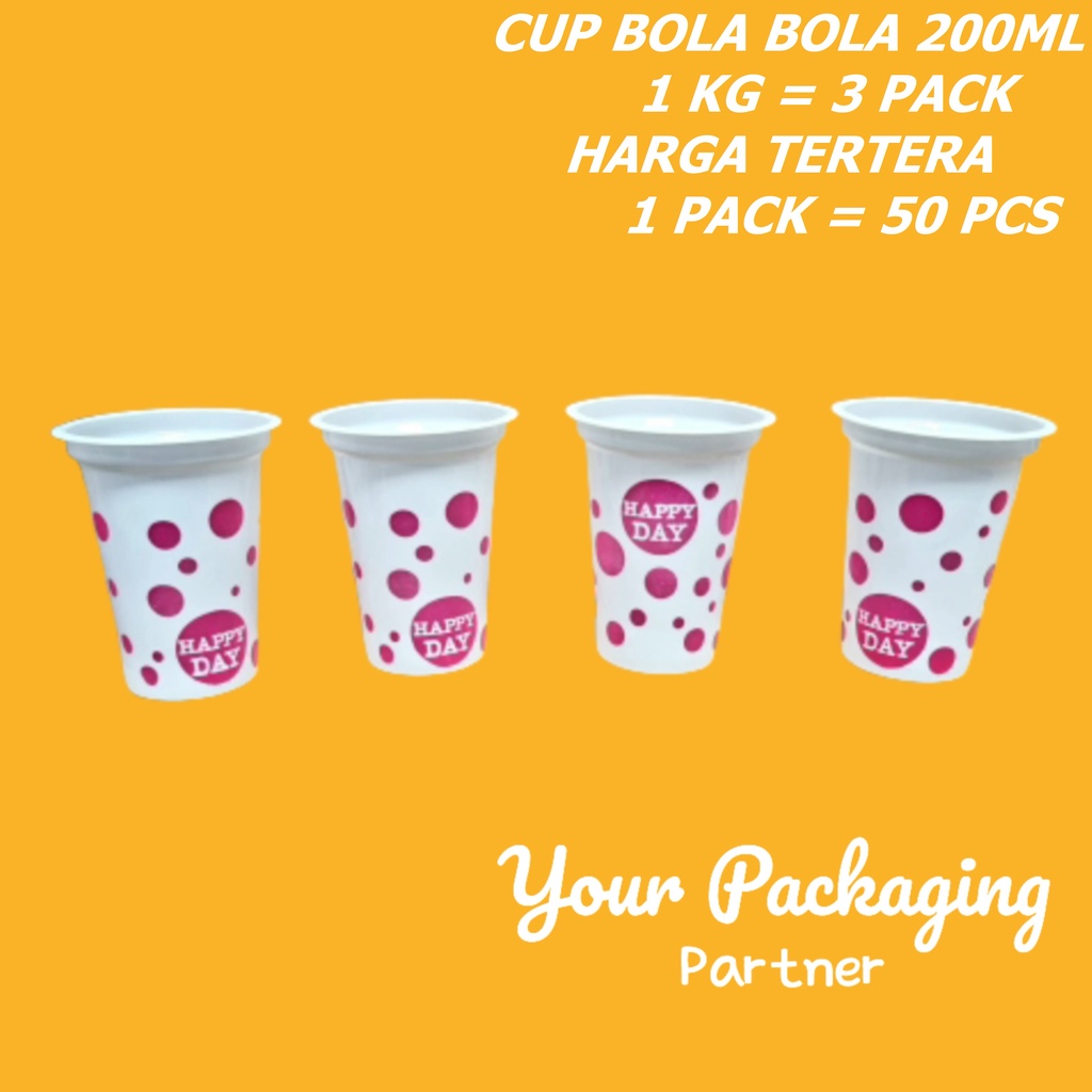 Jual GELAS PLASTIK / CUP MOTIF BOLA BOLA POLKADOT MERAH 200ML / GELAS ...
