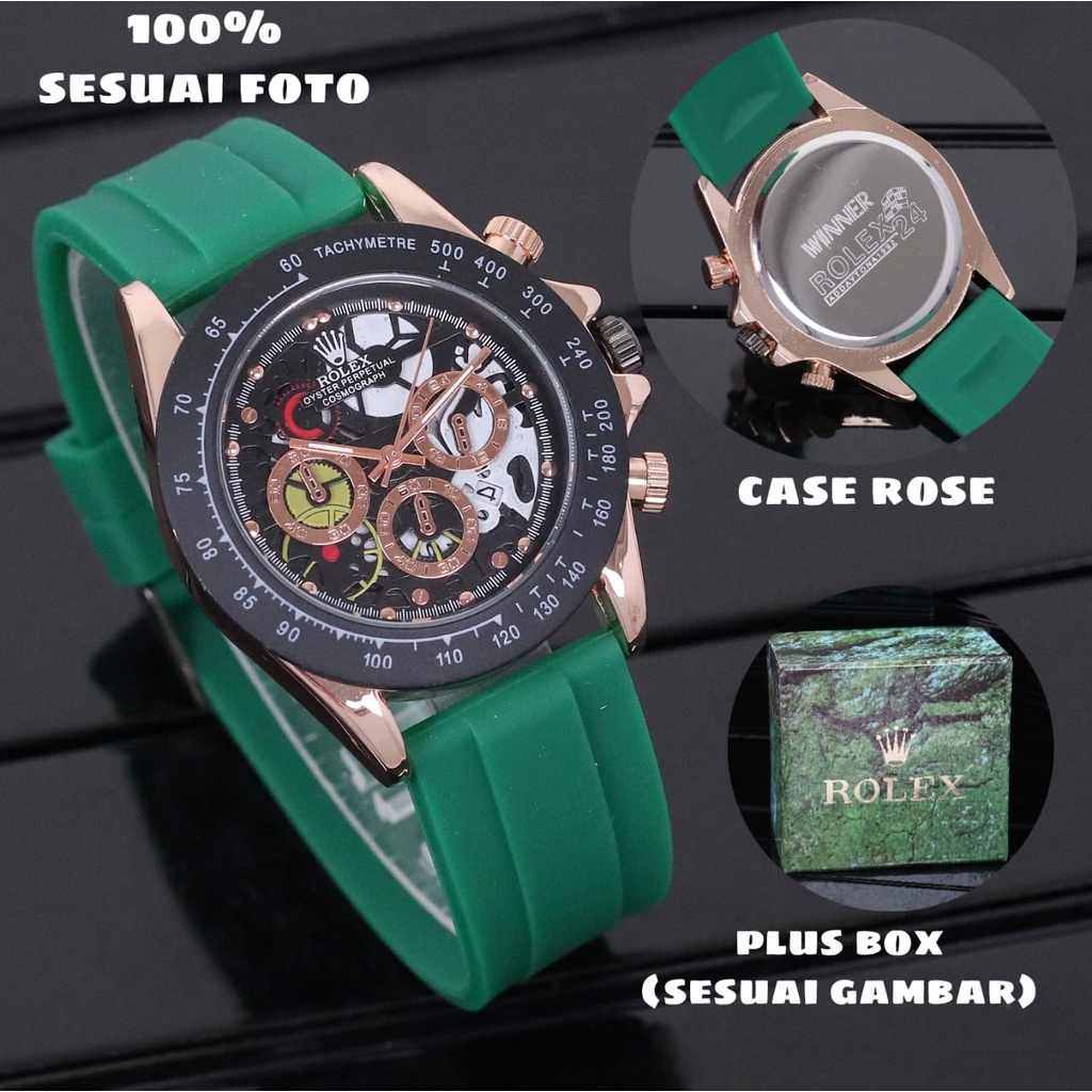 Jual JAM TANGAN PRIA ROLEX ANALOG TALI RUBBER CRONO OFF TANGGAL AKTIF DIAMETER 4,5 CM + BOX ...