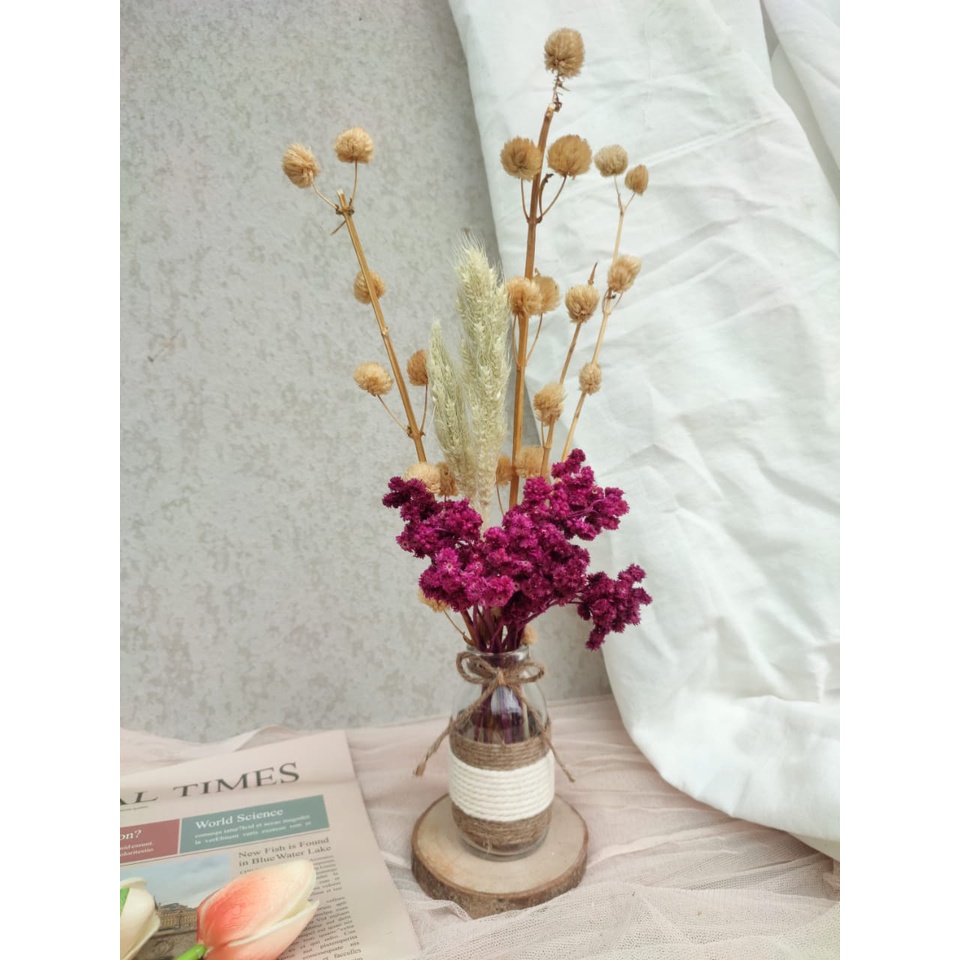 Jual Crystal set | bunga kering | vas kaca | dried flowers | buket ...